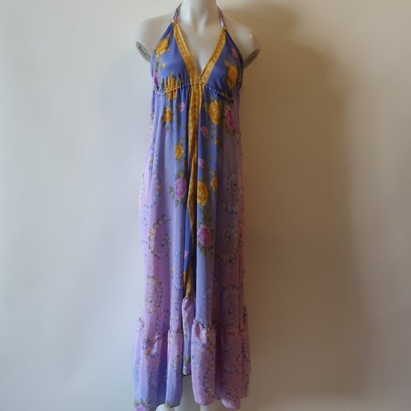 Shag | Dresses | Shag Boutique Blue Purple Yellow Floral Maxi Dress Sz ...
